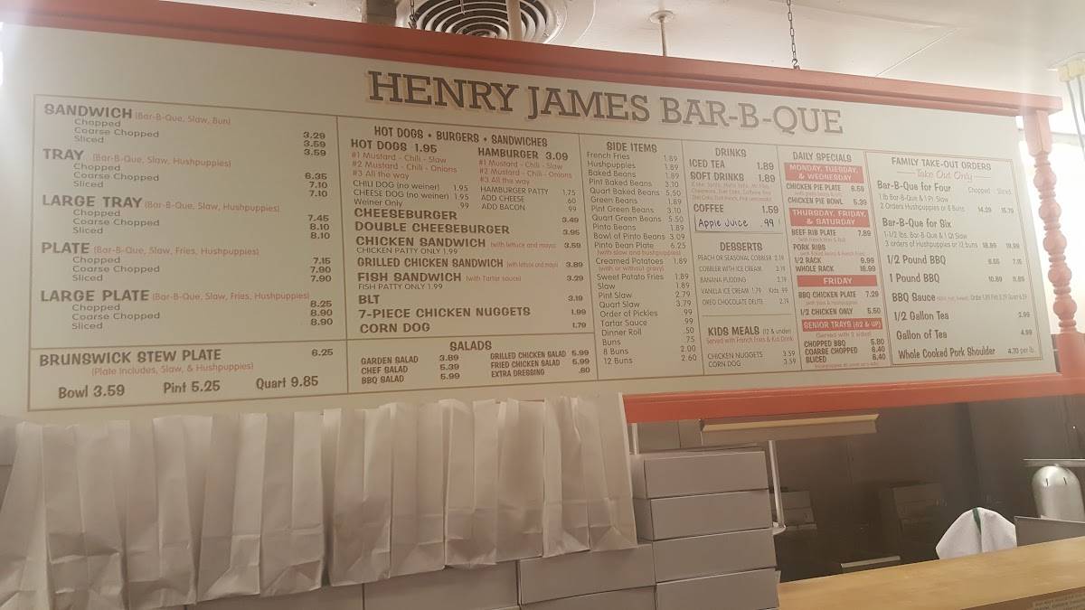 Menu at Henry James Bar-B-Que, Asheboro