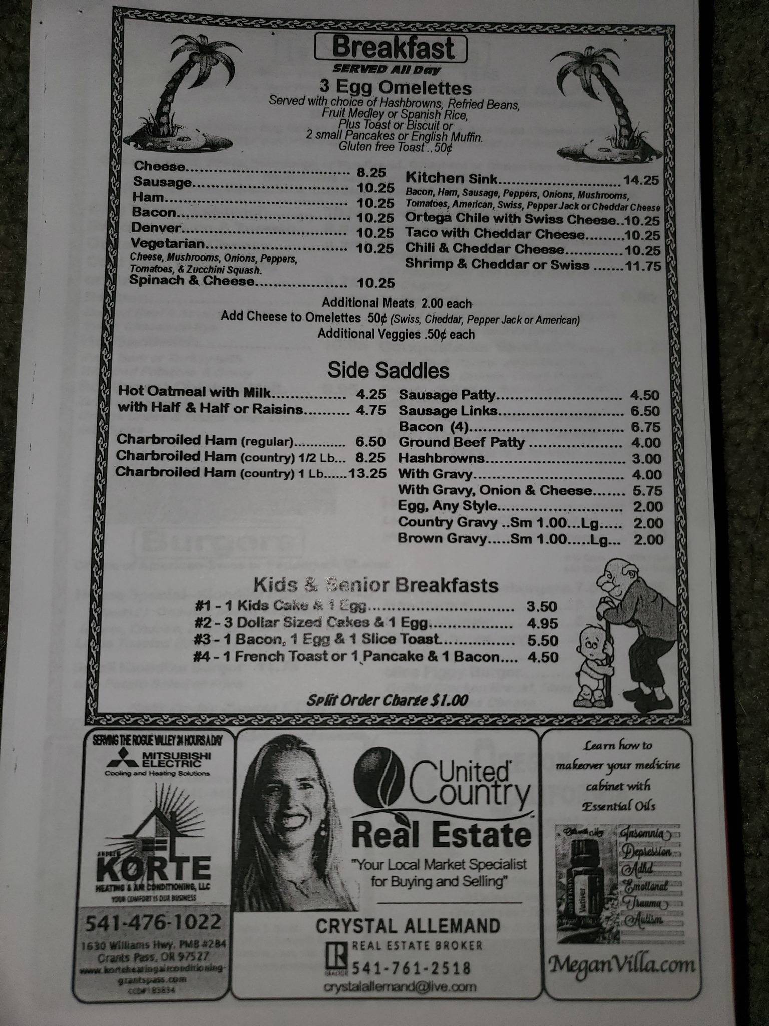 Menu at Herb's Restaurant and Shenanigans Lounge, Grants Pass