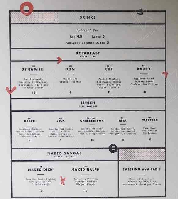 Menu at Hero Sandwich House cafe, Cremorne