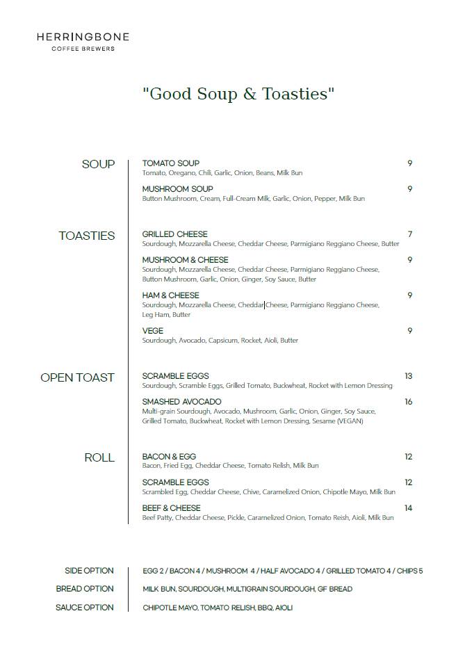 Menu at Herringbone Coffee Brewers cafe, Southport