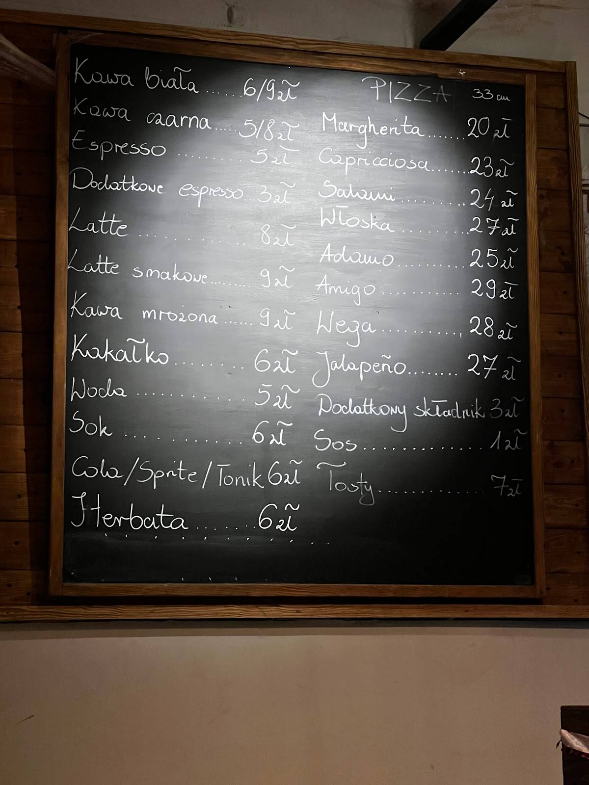 Menu at Hex Cafe, Kraków