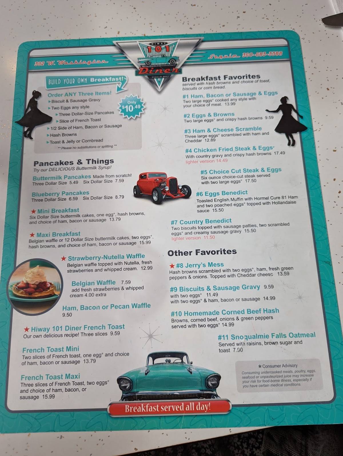 Menu at Hi-Way 101 Diner restaurant, Sequim, 392 W Washington St