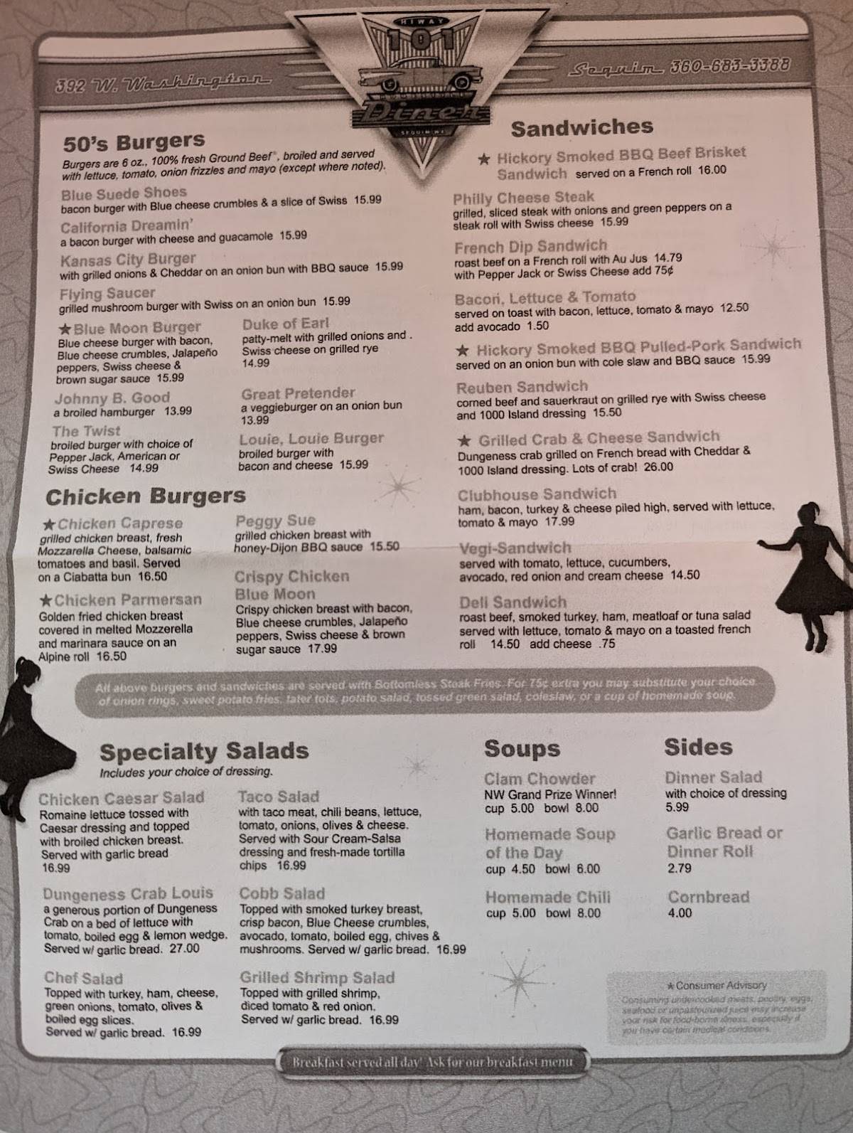 Menu at Hi-Way 101 Diner restaurant, Sequim, 392 W Washington St