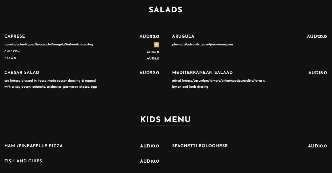 Menu at Hidden Gem @ Marina restaurant, Port Macquarie