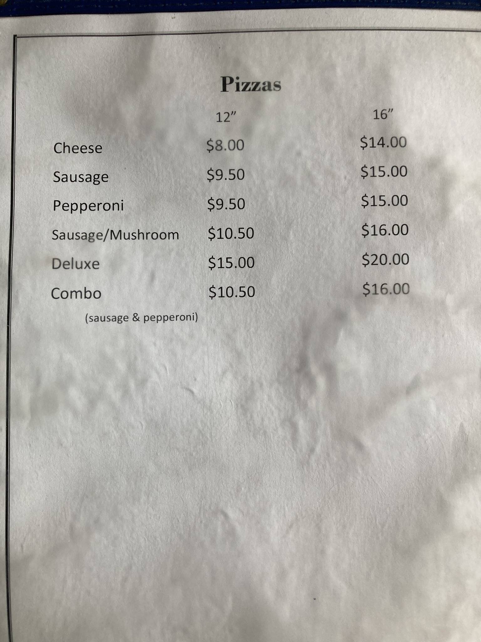 Menu at Hidden Valley Supper Club, USA