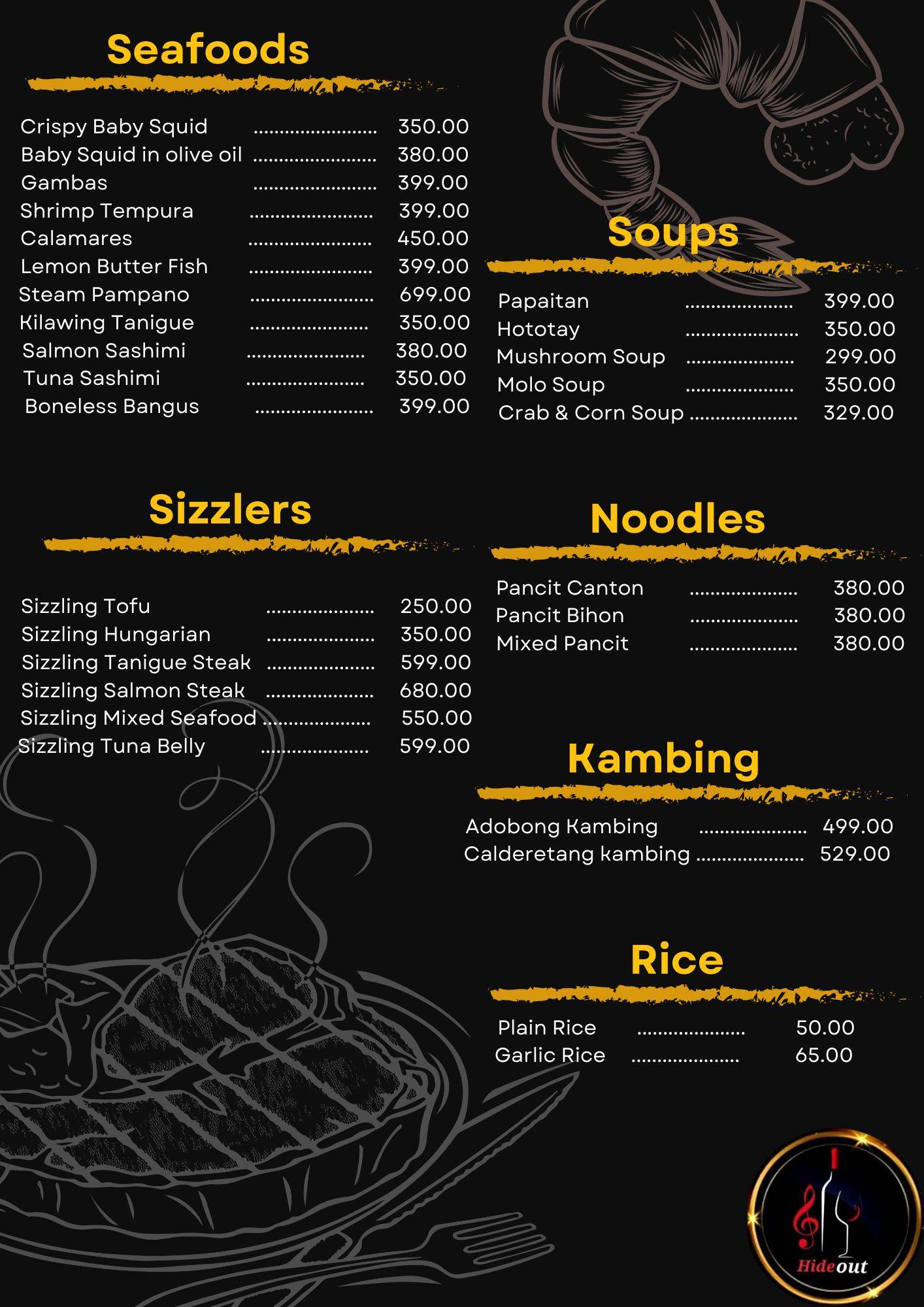 Menu at Hideout Resto & Bar, Quezon City