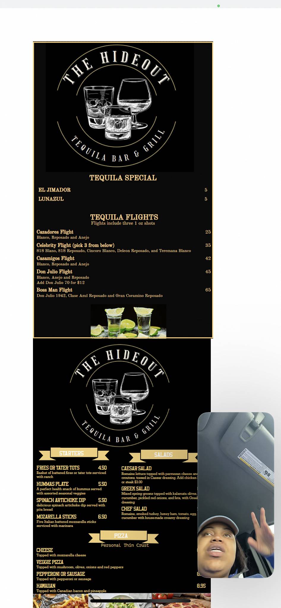 Menu at Hideout Tequila Bar & Grill, Oak Grove