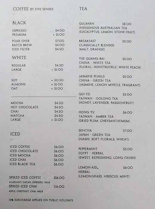 Menu at Higher Ground cafe, Melbourne