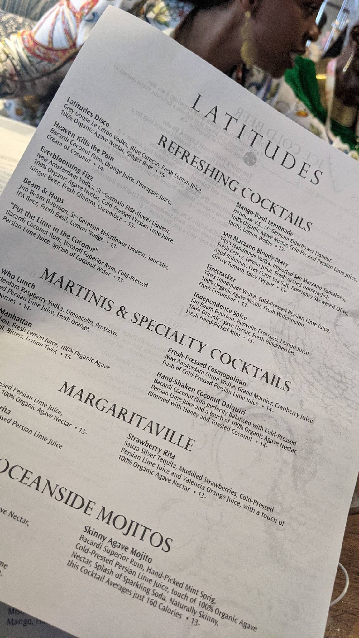 Menu at Latitudes Restaurant, Highland Beach, S Ocean Blvd