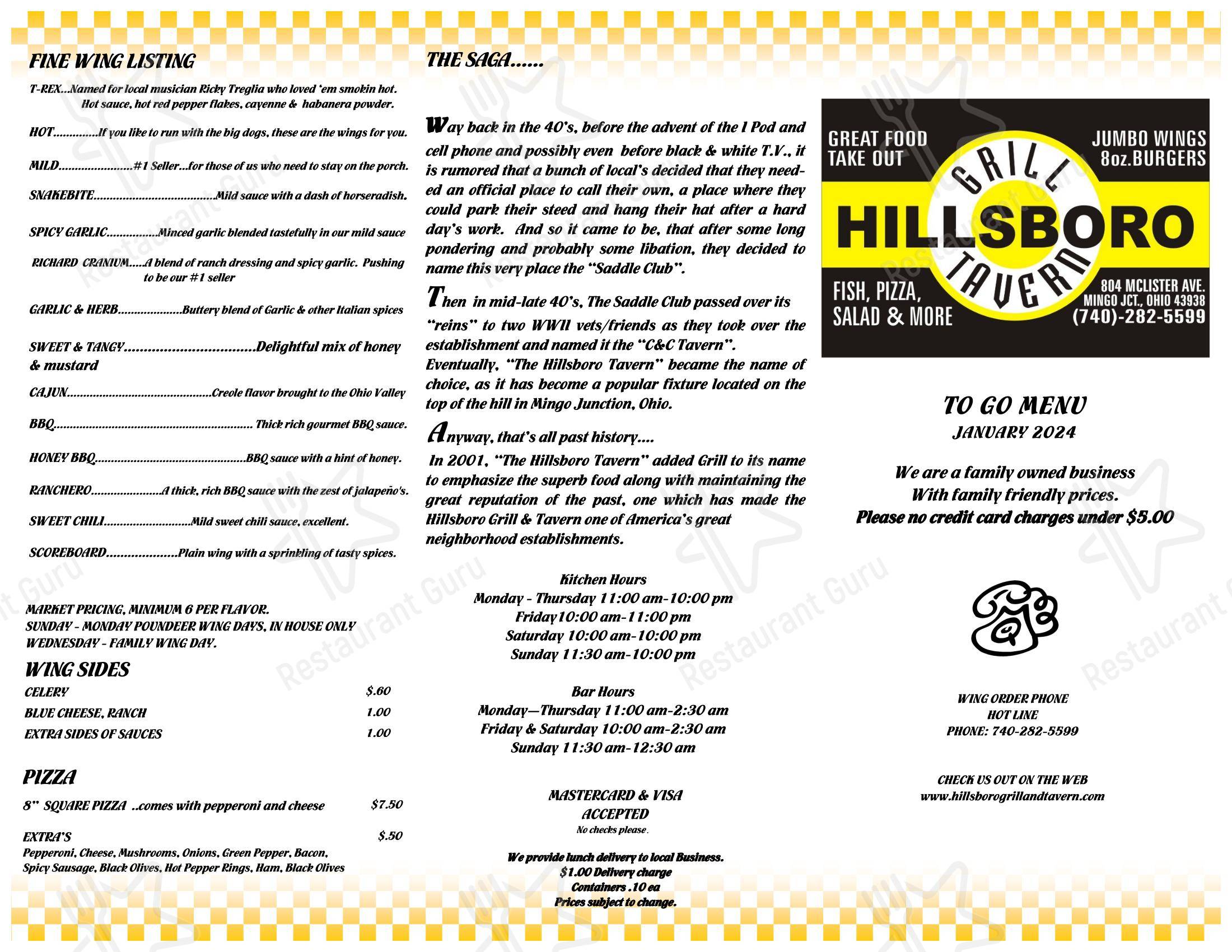 Menu at Hillsboro Grill & Tavern pub & bar, Mingo Junction, 804 ...