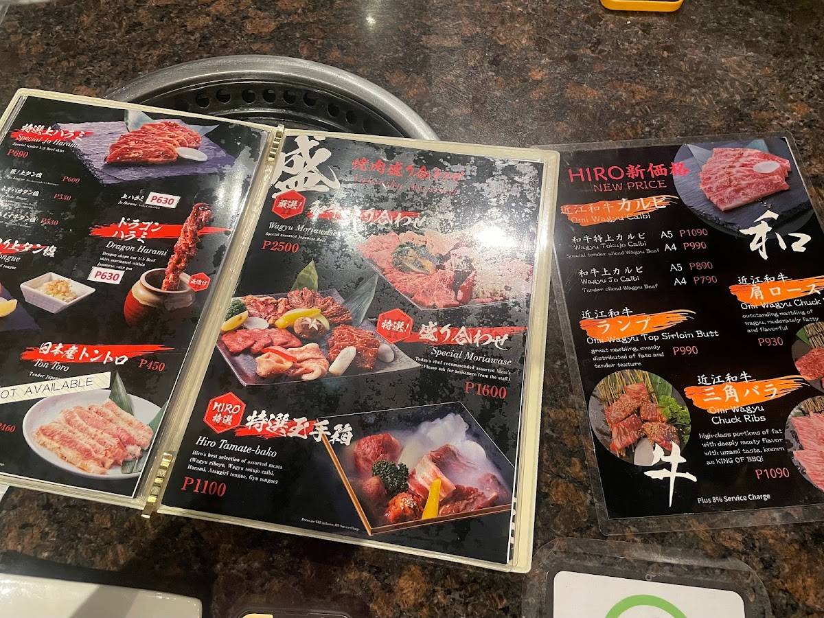 Menu at HIRO Japanese Yakiniku Restaurant, Makati