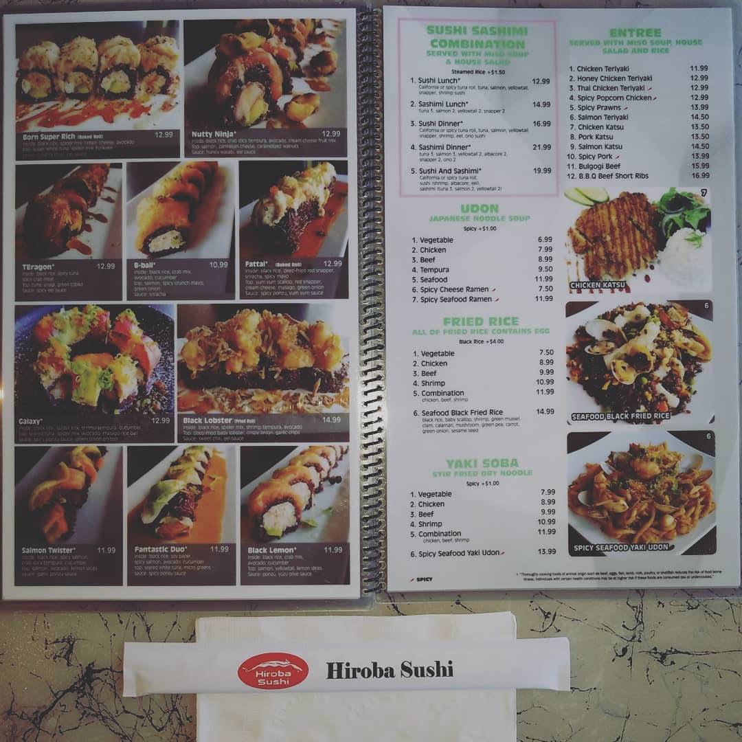 Menu at Hiroba Sushi restaurant, Henderson