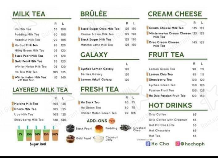 Menu at Ho Cha, Muntinlupa