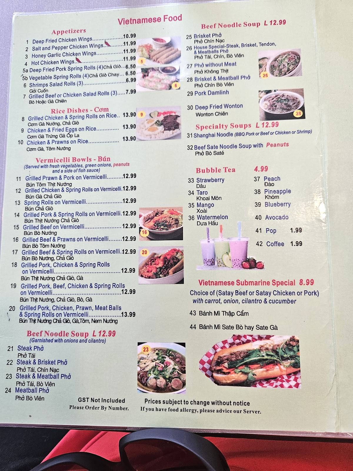 Menu at Hoa Mai Restaurant, Carstairs
