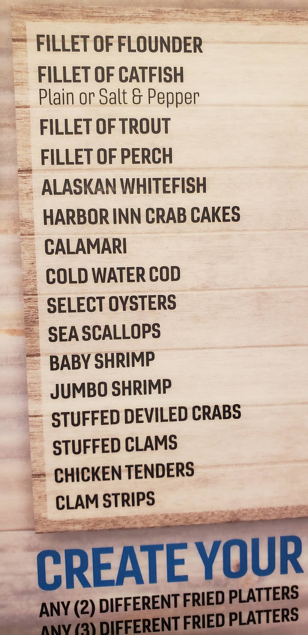 Menu at Harbor Inn Seafood restaurant, Roanoke