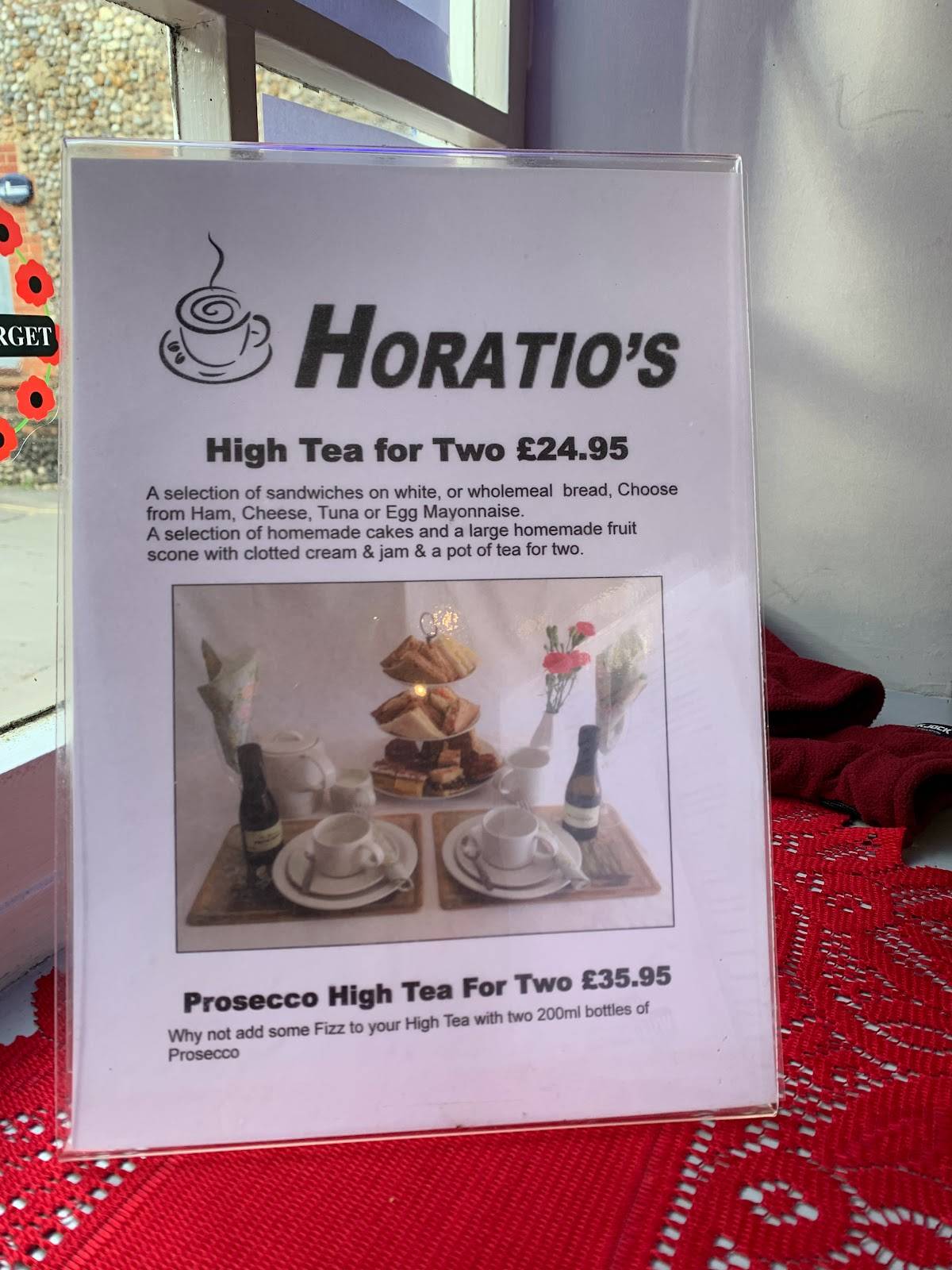 Menu at Horatio's cafe, Holt