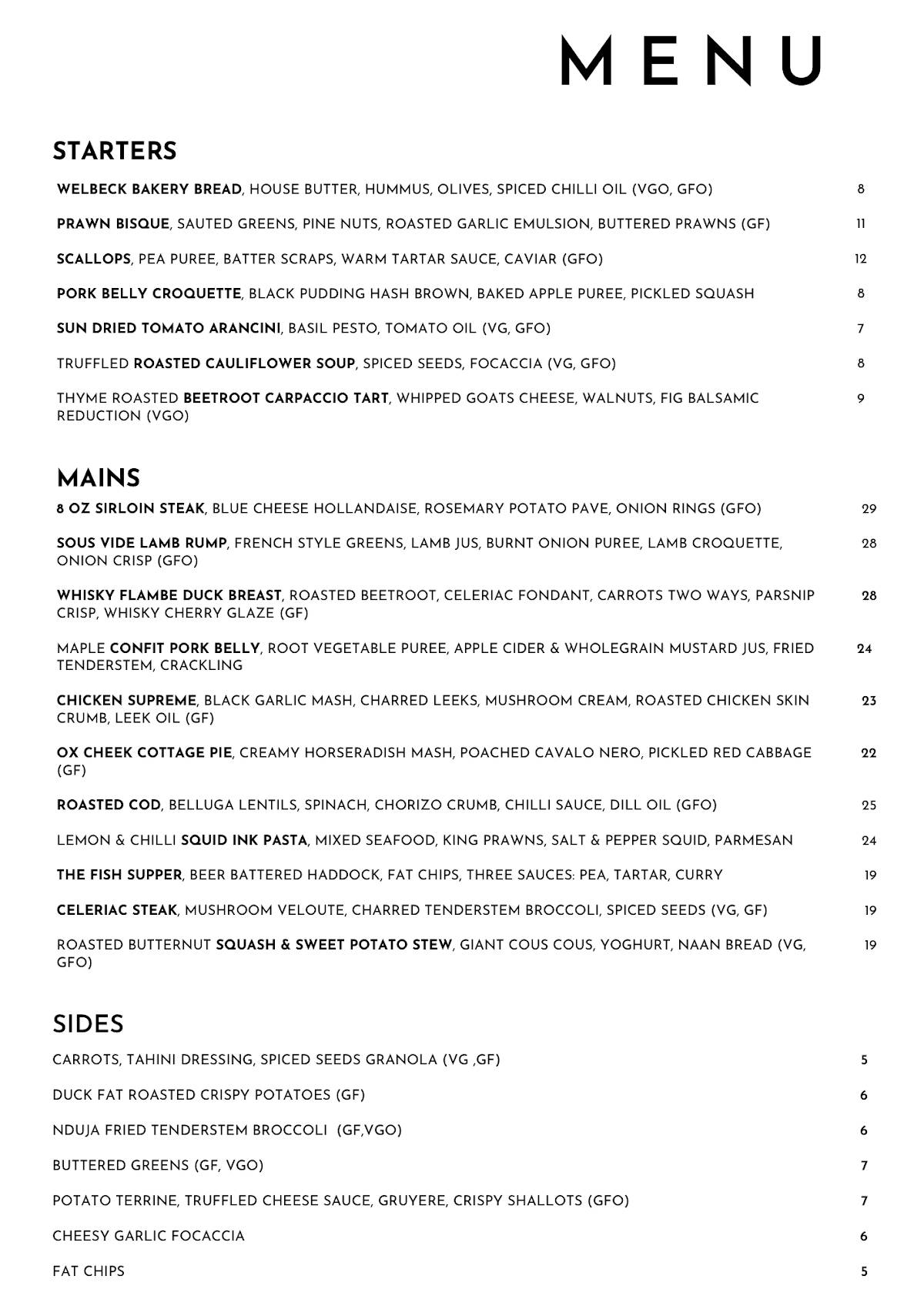 Menu at Holt Bar & Kitchen, Sheffield