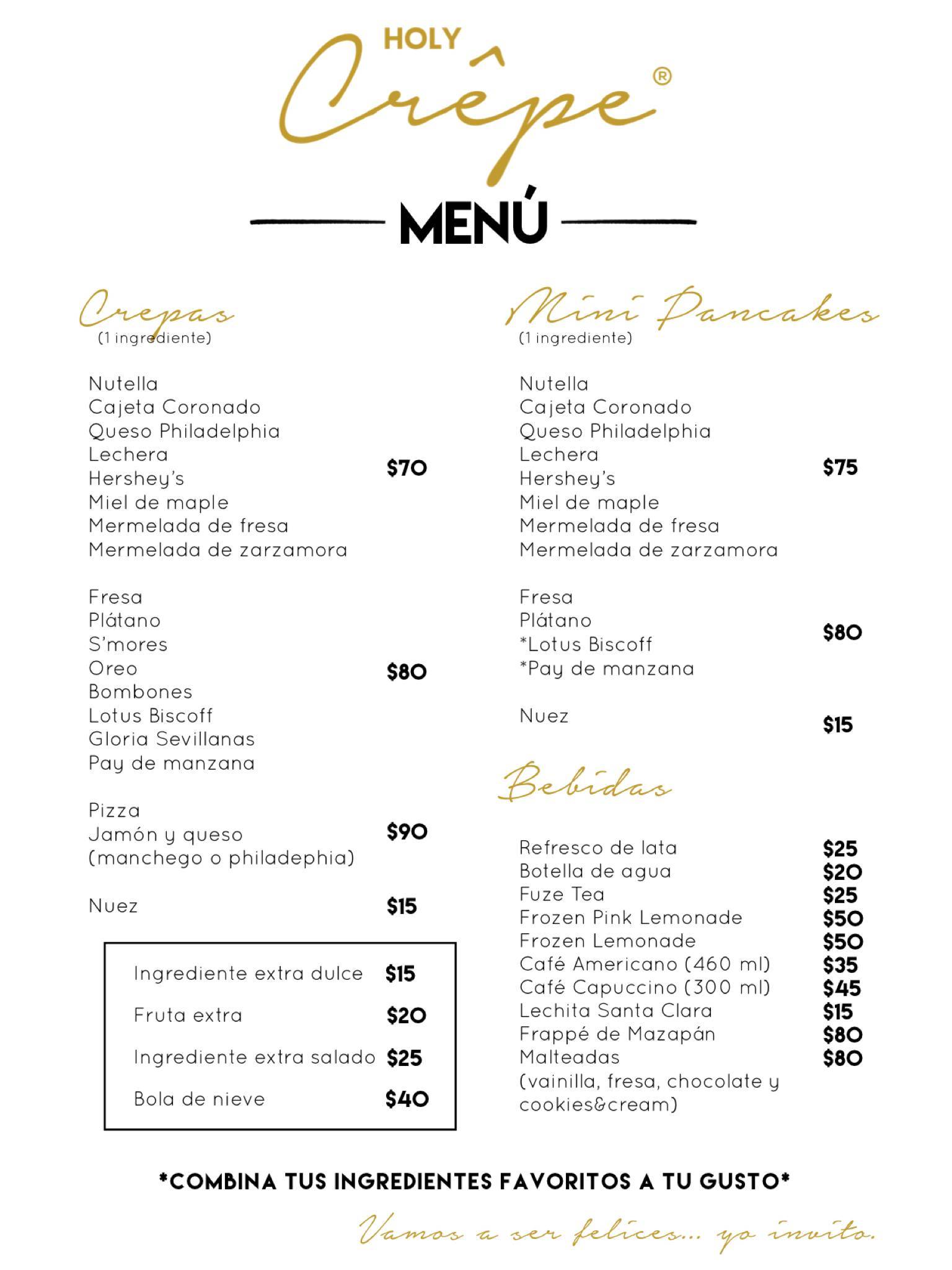 Menu at Holy crêpe, Nuevo Laredo