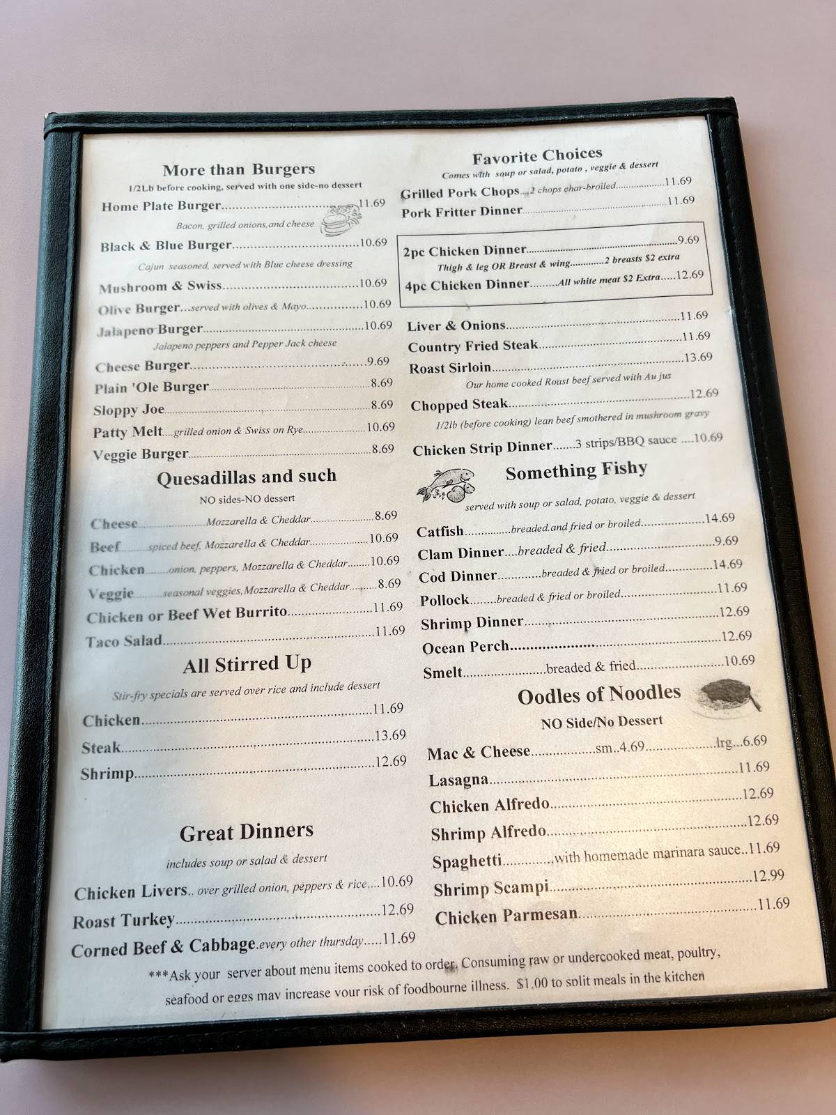 Menu at Home Plate Restaurant, Niles