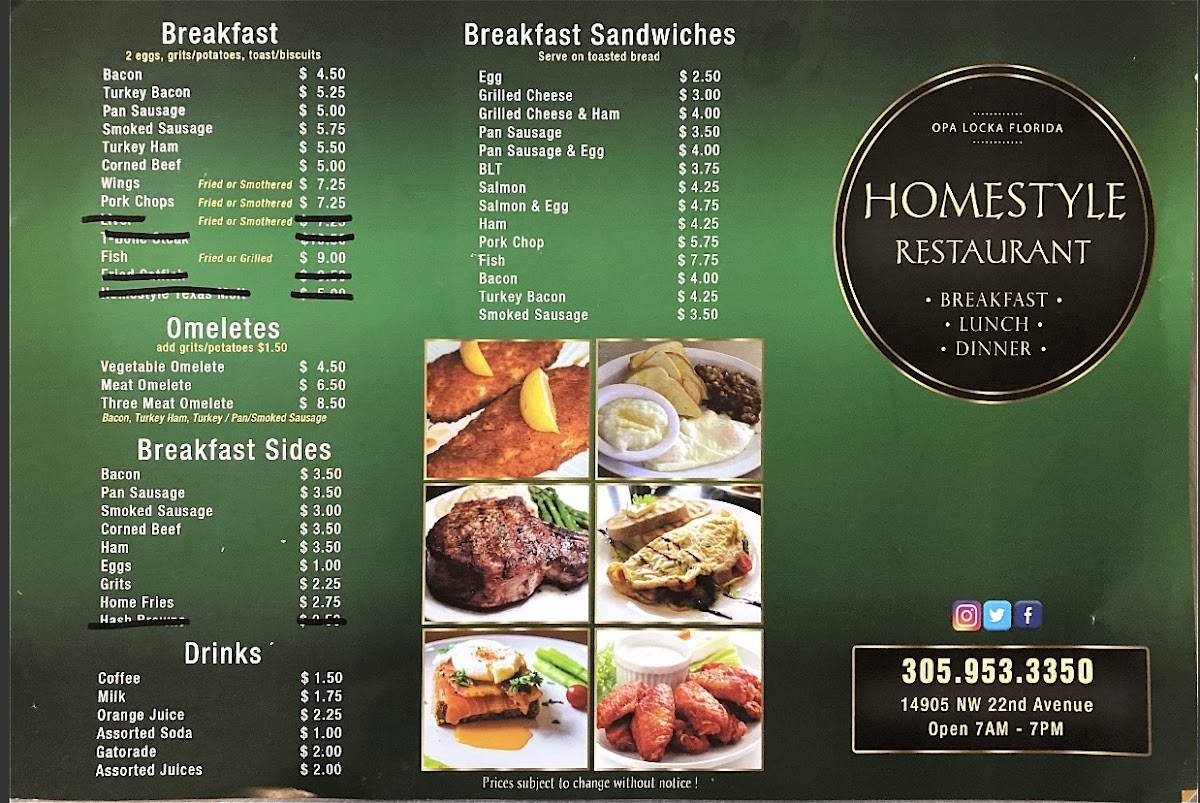 Menu at Home Style Restaurant, Opa-locka