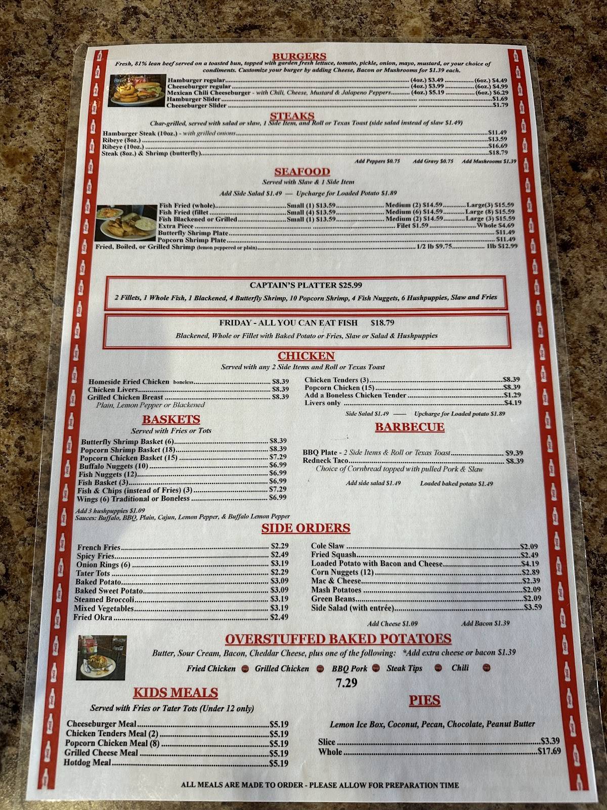 Menu at Homeside Restaurant - Huntsville Rd., Florence, Huntsville Rd