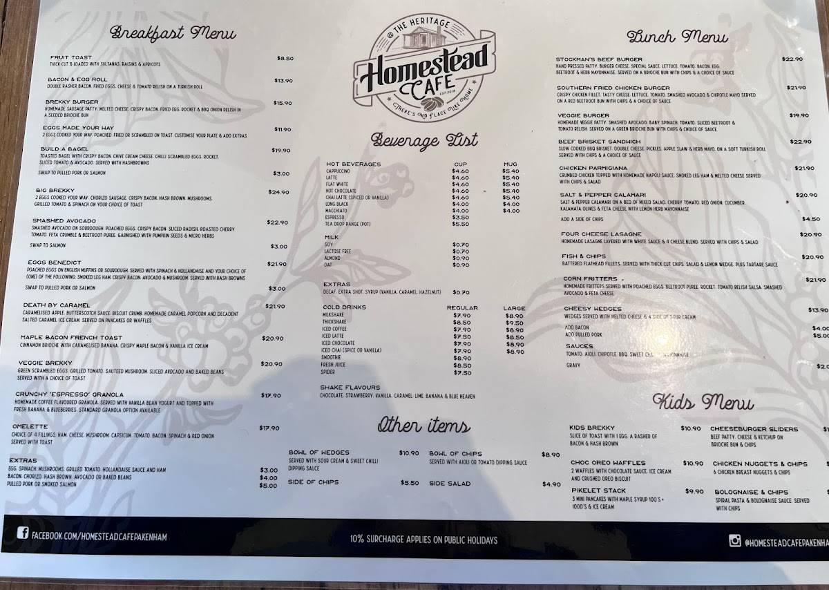 Menu at Homestead Cafe @ The Heritage, Pakenham, Shop 5/1 Livingstone Blvd