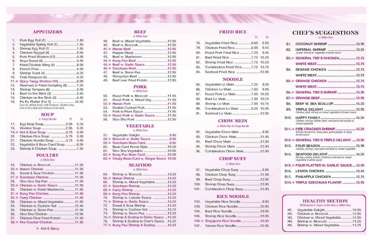 Carta del restaurante Hong Xin Garden, Ebensburg