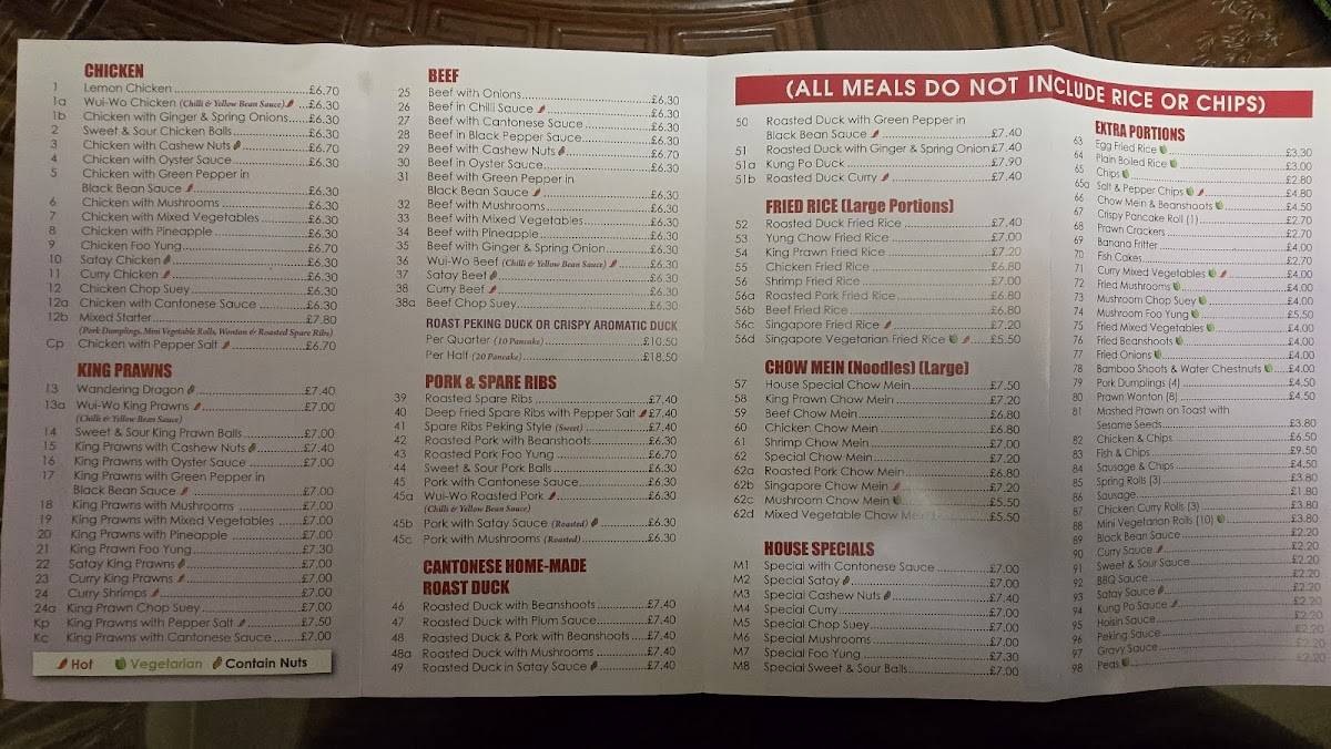 Menu at Hoong Too fast food, Sheffield
