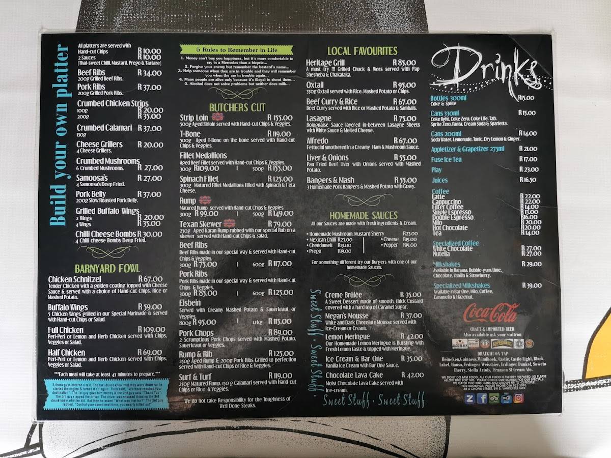 Menu at Horse And River Pub & Grill, Vanderbijlpark