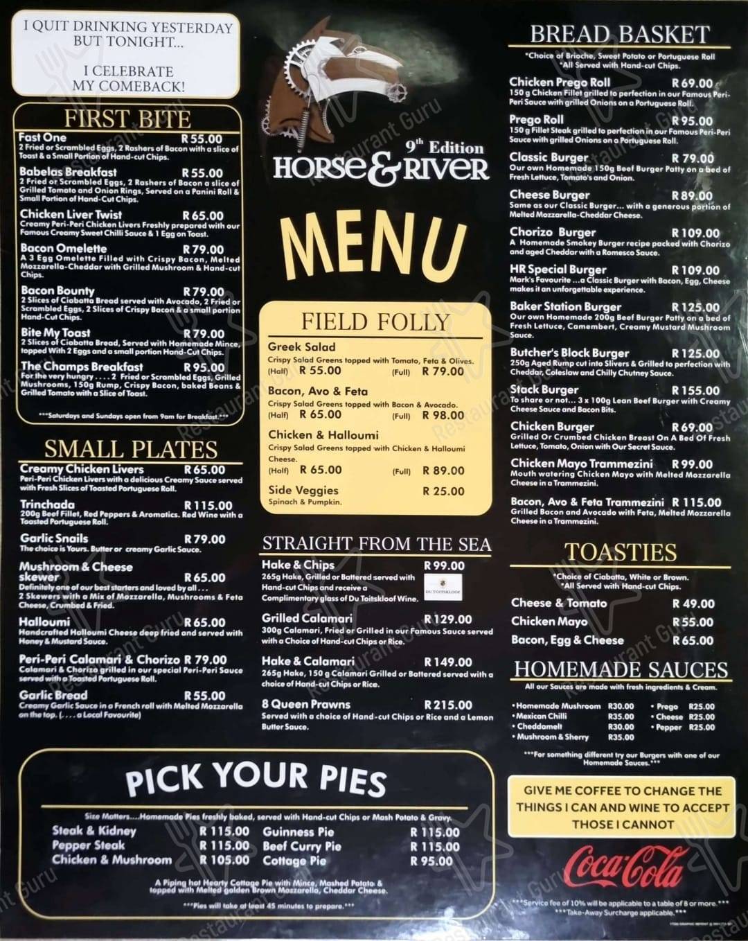 Menu at Horse And River Pub & Grill, Vanderbijlpark