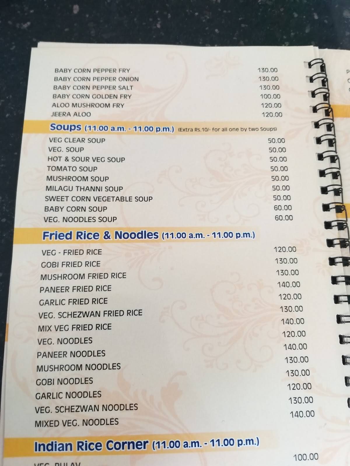Menu at Hot Dosai, Chennai, 170/2