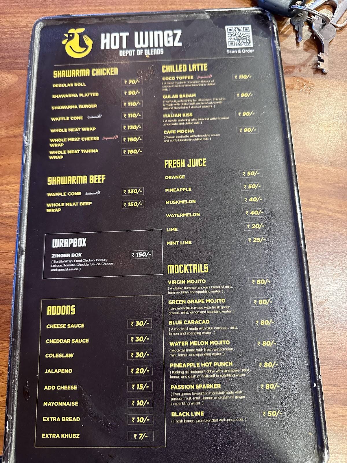 Menu at Hot Wingz, Vengara