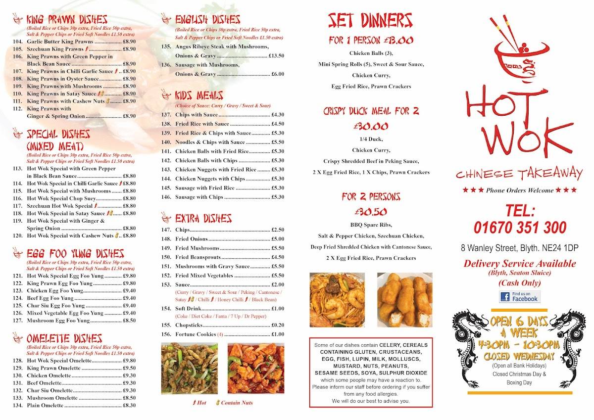 Menu at Hot Wok fast food, Blyth