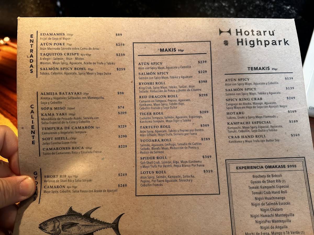 Carta del restaurante Hotaru Highpark, Monterrey