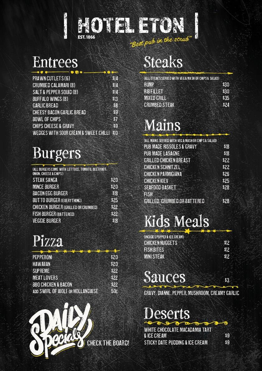 Menu at Hotel Eton pub & bar, Eton