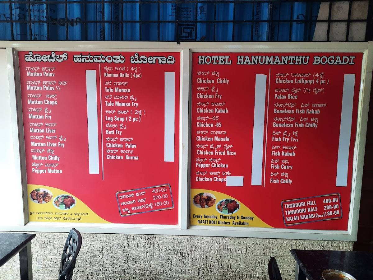 Menu at Hotel Hanumanthu Palav, Mysuru
