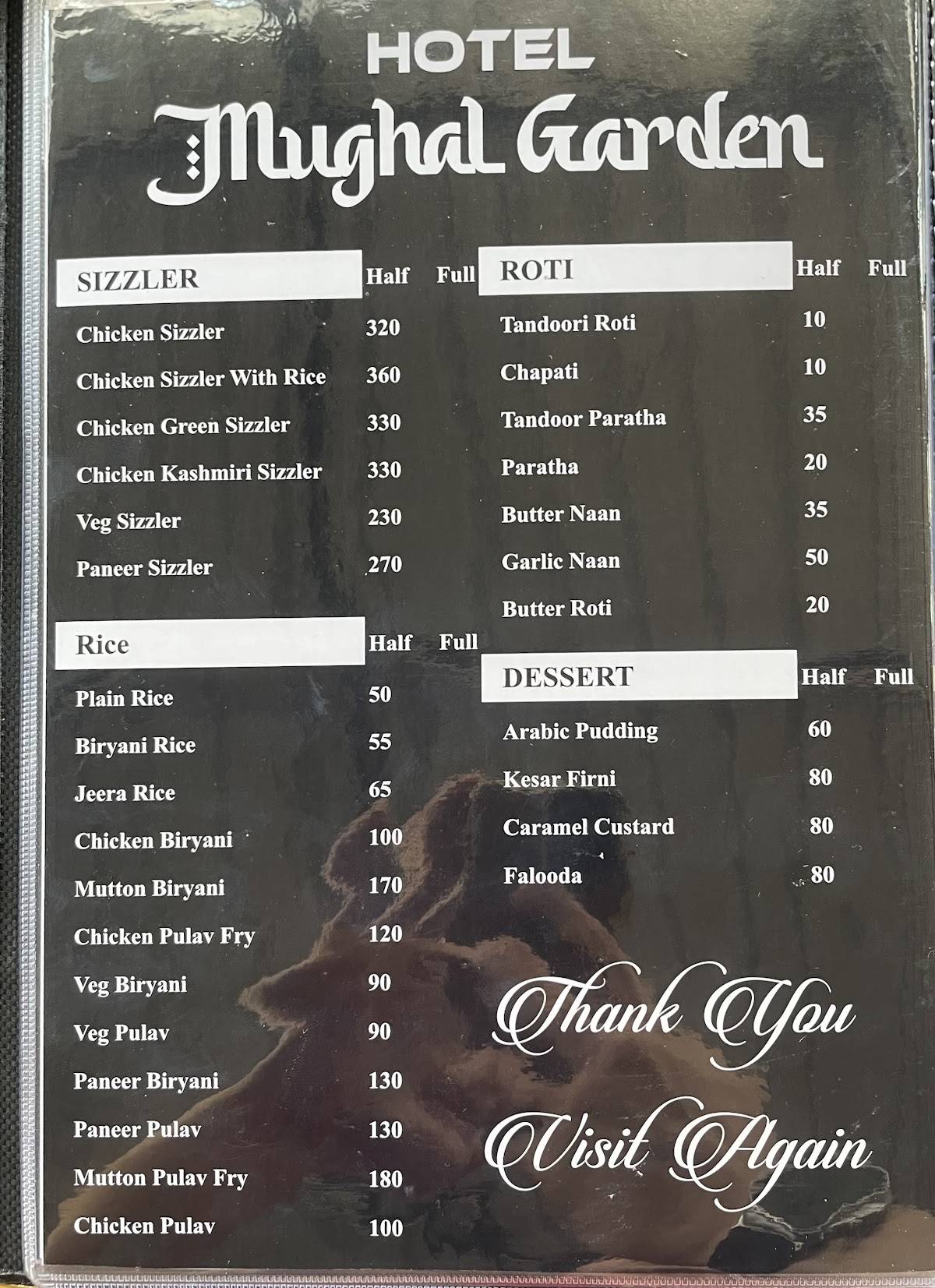 Menu at Hotel Mughal Garden, Nashik