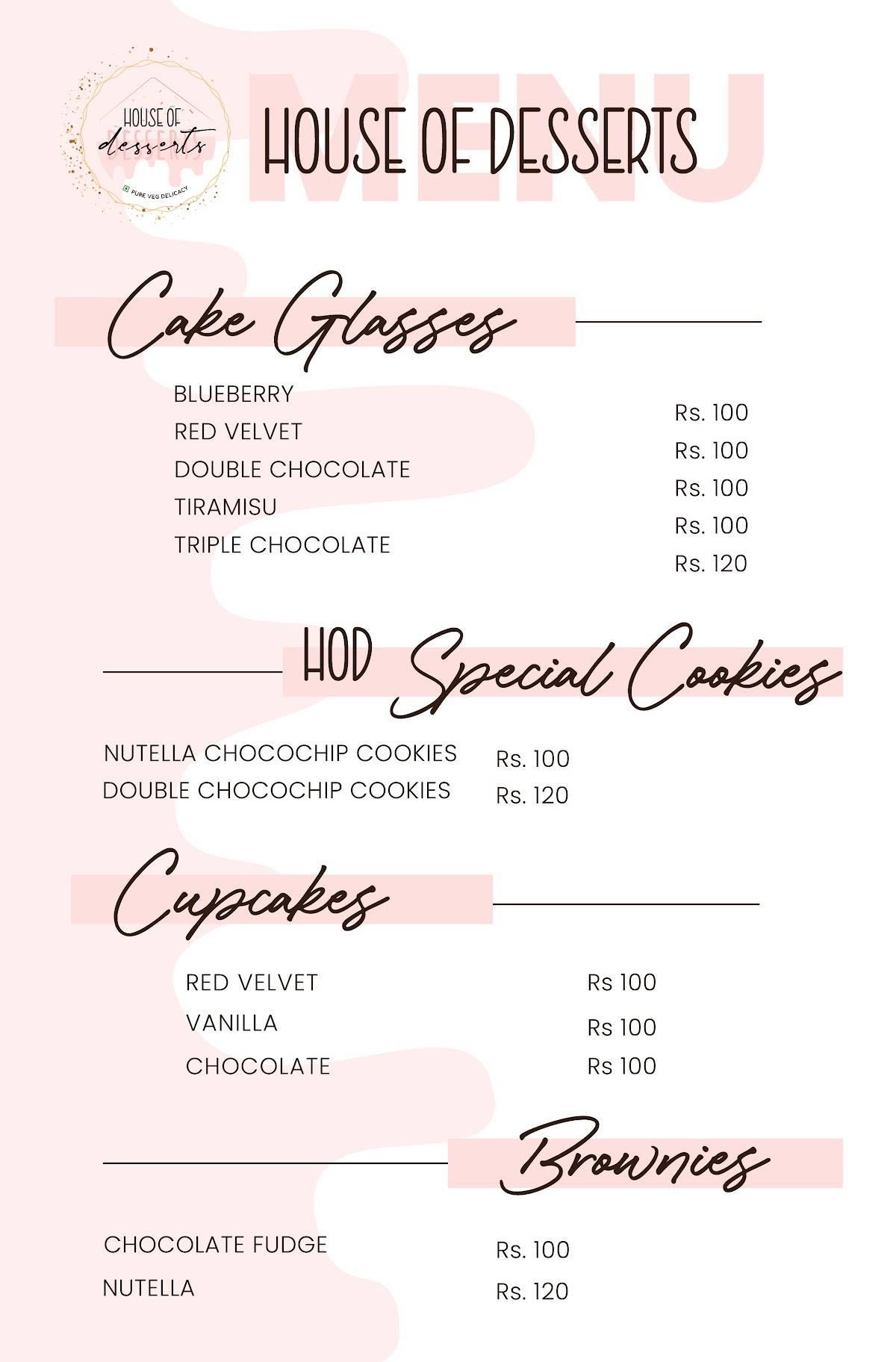 Menu at House of Desserts, Hyderabad