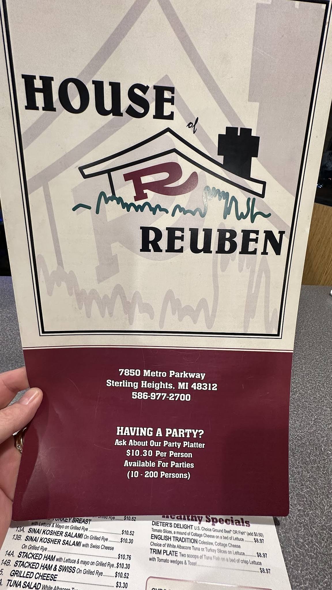 Menu at House of Reuben (Original Owners) restaurant, Sterling Heights