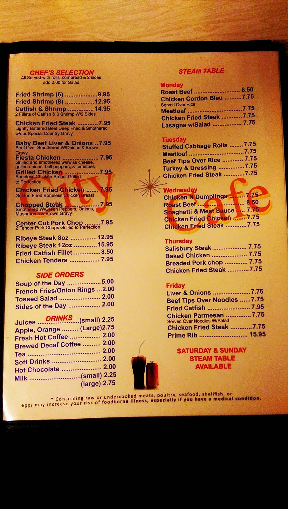 Menu at City Cafe, South Houston, 513 College Ave
