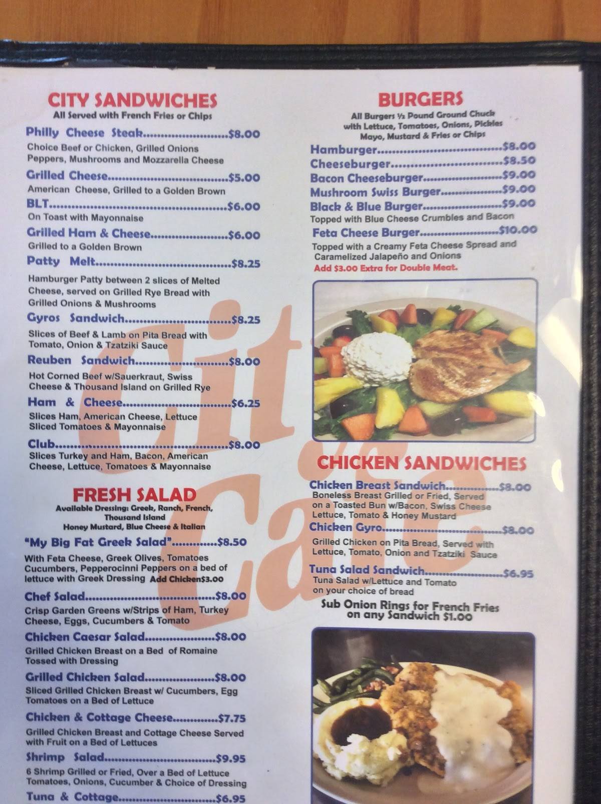 Menu at City Cafe, South Houston, 513 College Ave