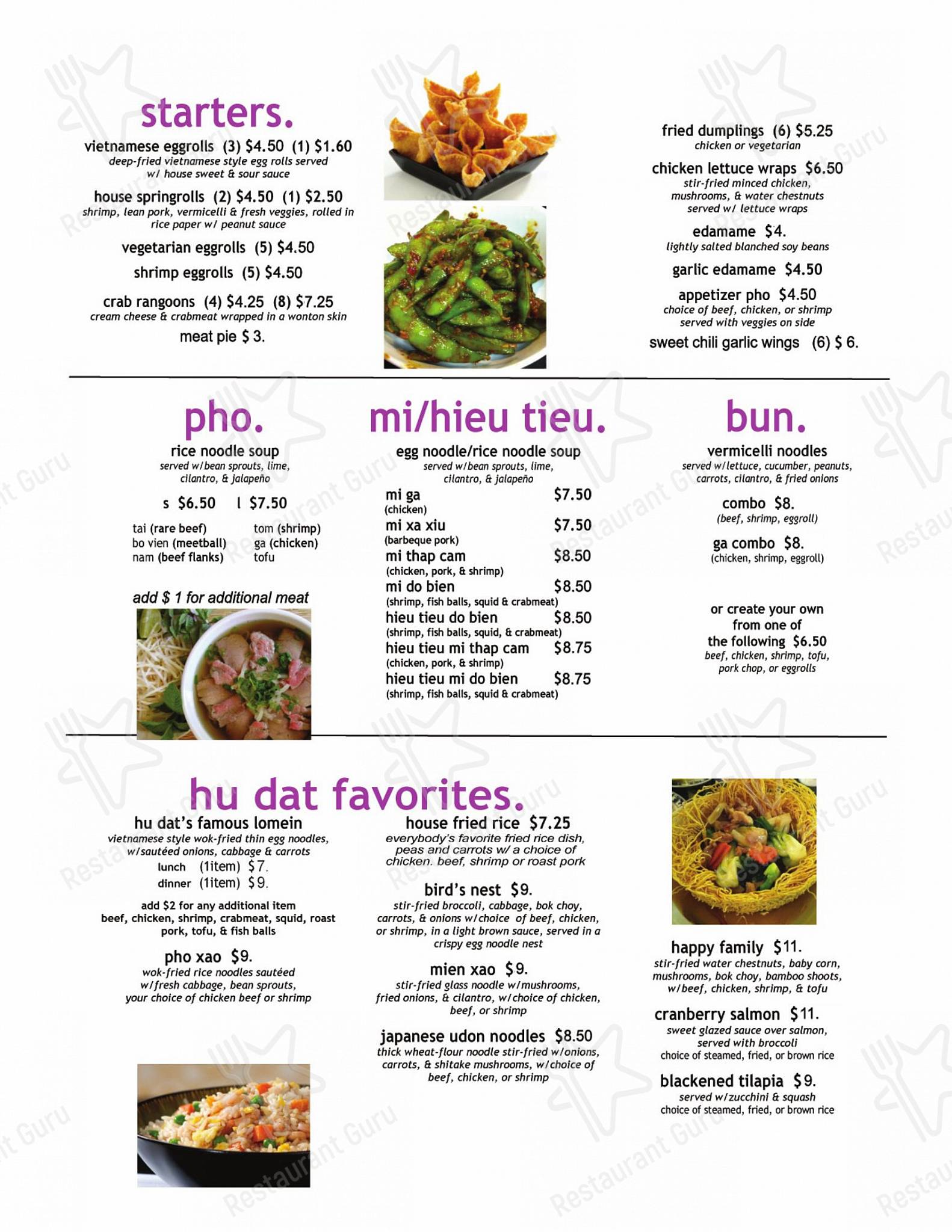 Menu at Hu-Dat Noodle House restaurant, Corpus Christi, S Staples St #102