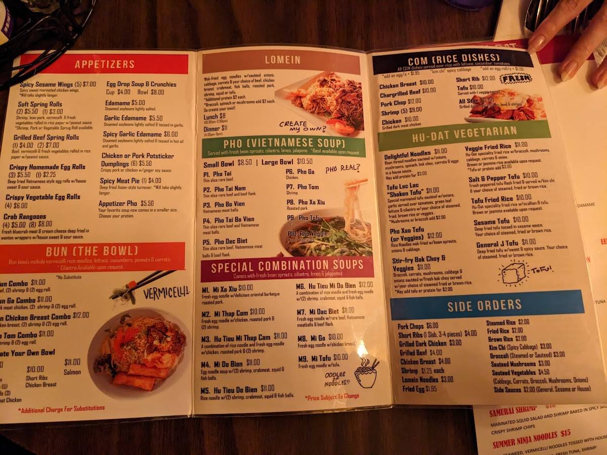 Menu at Hu-Dat Noodle House restaurant, Corpus Christi, S Staples St #102