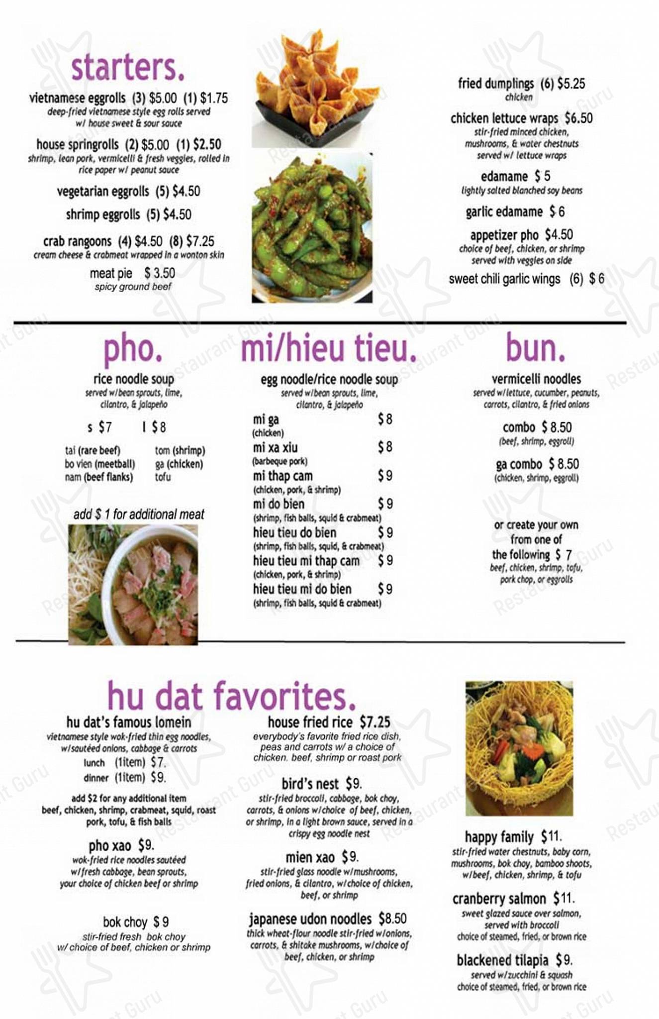 Menu at Hu-Dat Noodle House restaurant, Corpus Christi, S Staples St #102