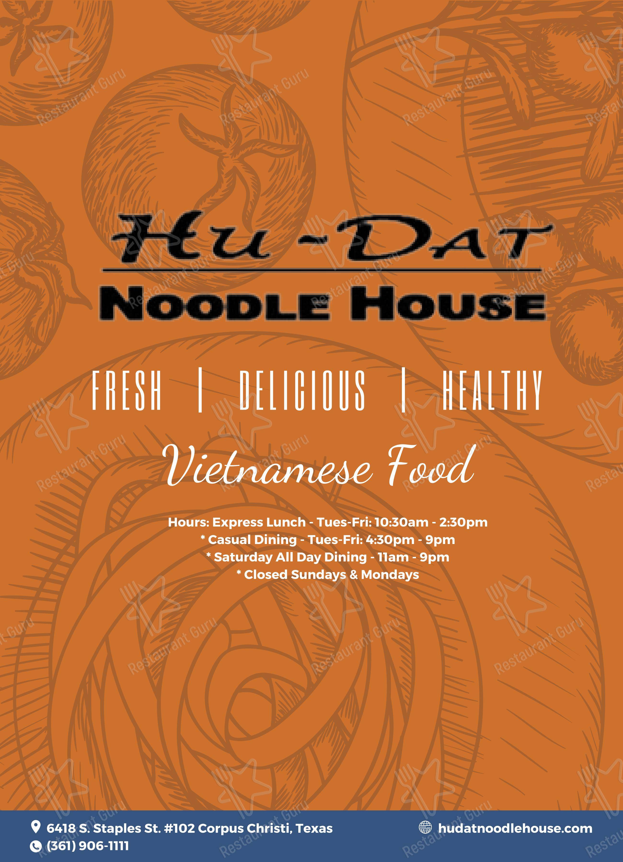 Menu at Hu-Dat Noodle House restaurant, Corpus Christi, S Staples St #102
