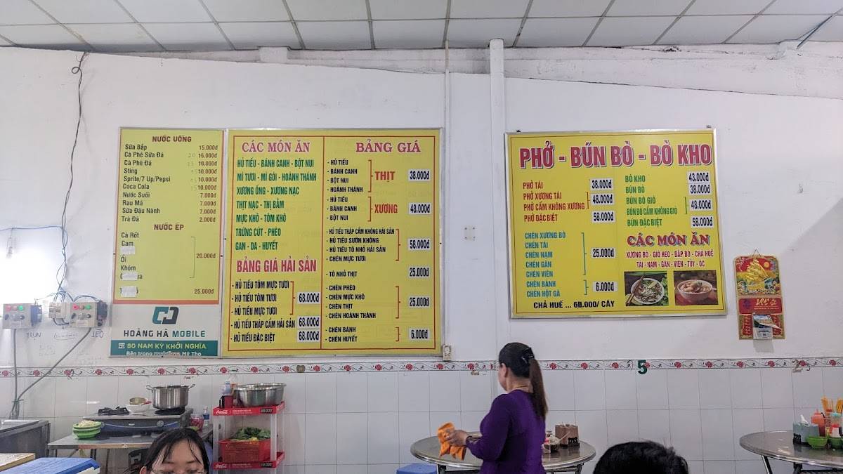 Menu at Hủ tiếu Tuyết Ngân restaurant, My Tho
