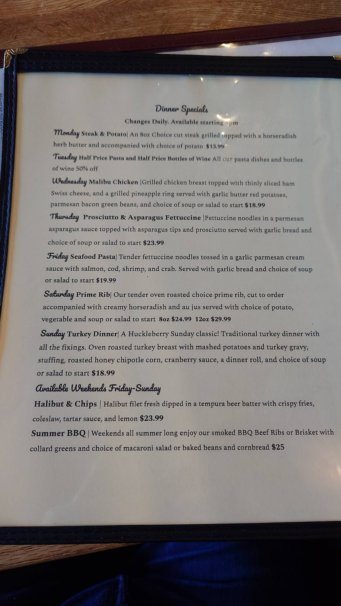 Menu at Huckleberry Square restaurant, Burien