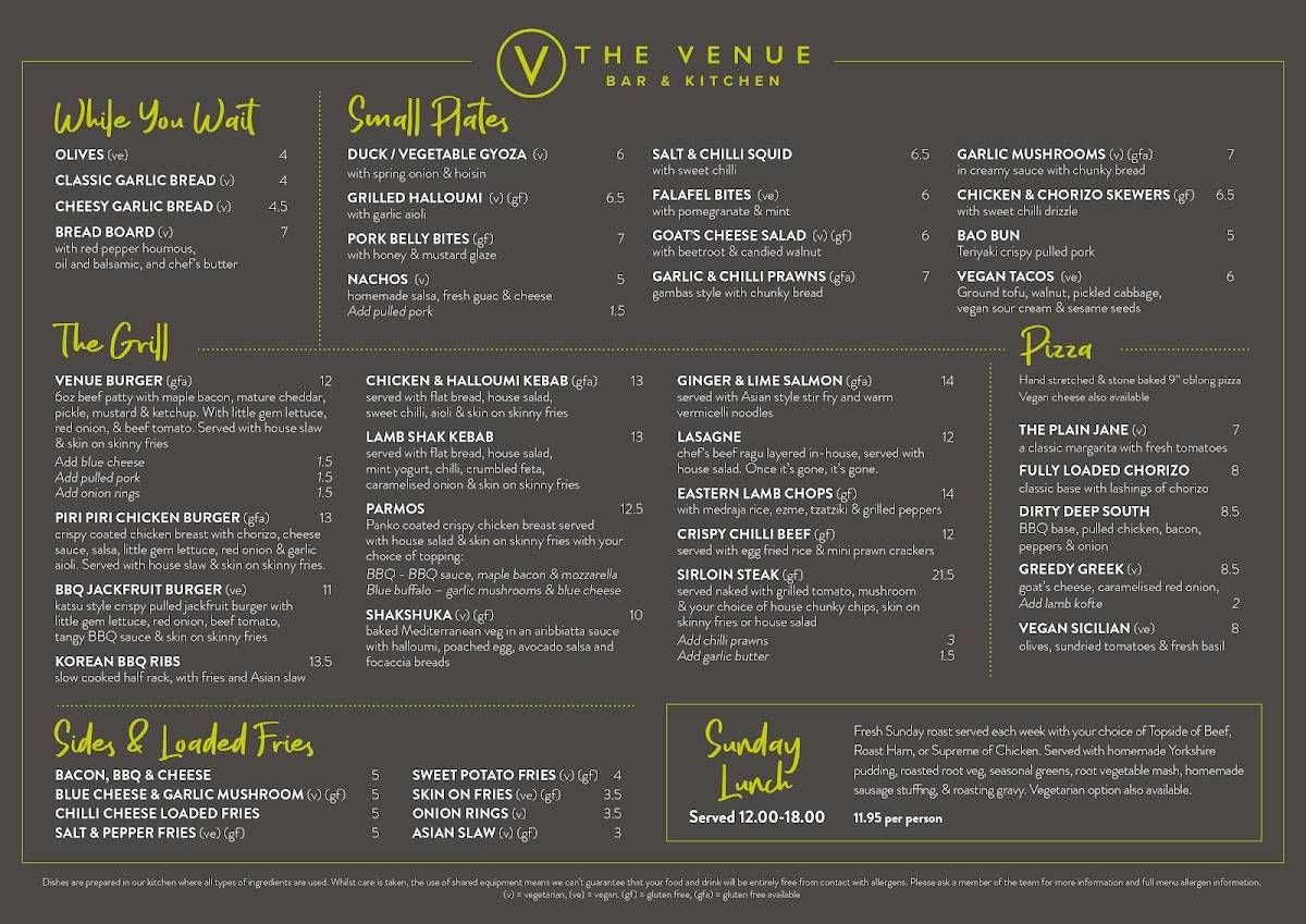 Menu at The Venue Bar & Kitchen, Huddersfield