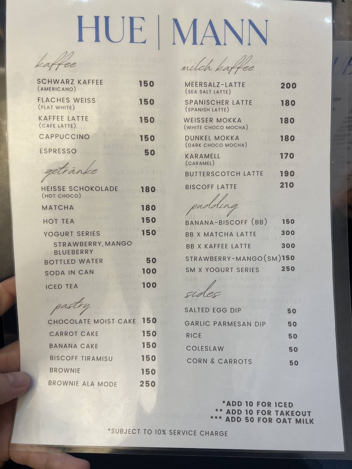 Menu at HueMann Coffee restaurant, Cebu City