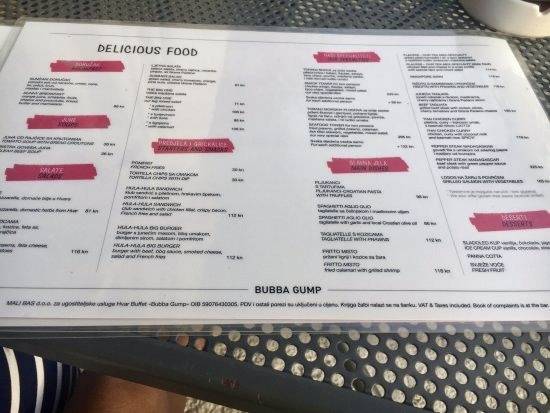Menu at Hula Hula Hvar - Beach Bar & Restaurant, Hvar
